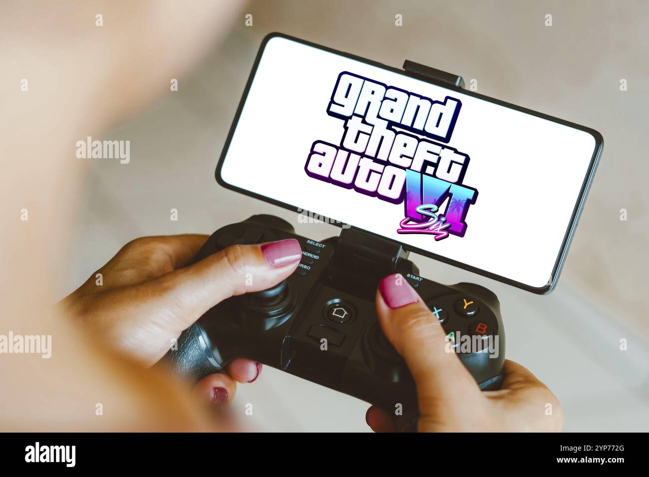 In this photo illustration, the Grand Theft Auto VI (GTA 6) logo is ...