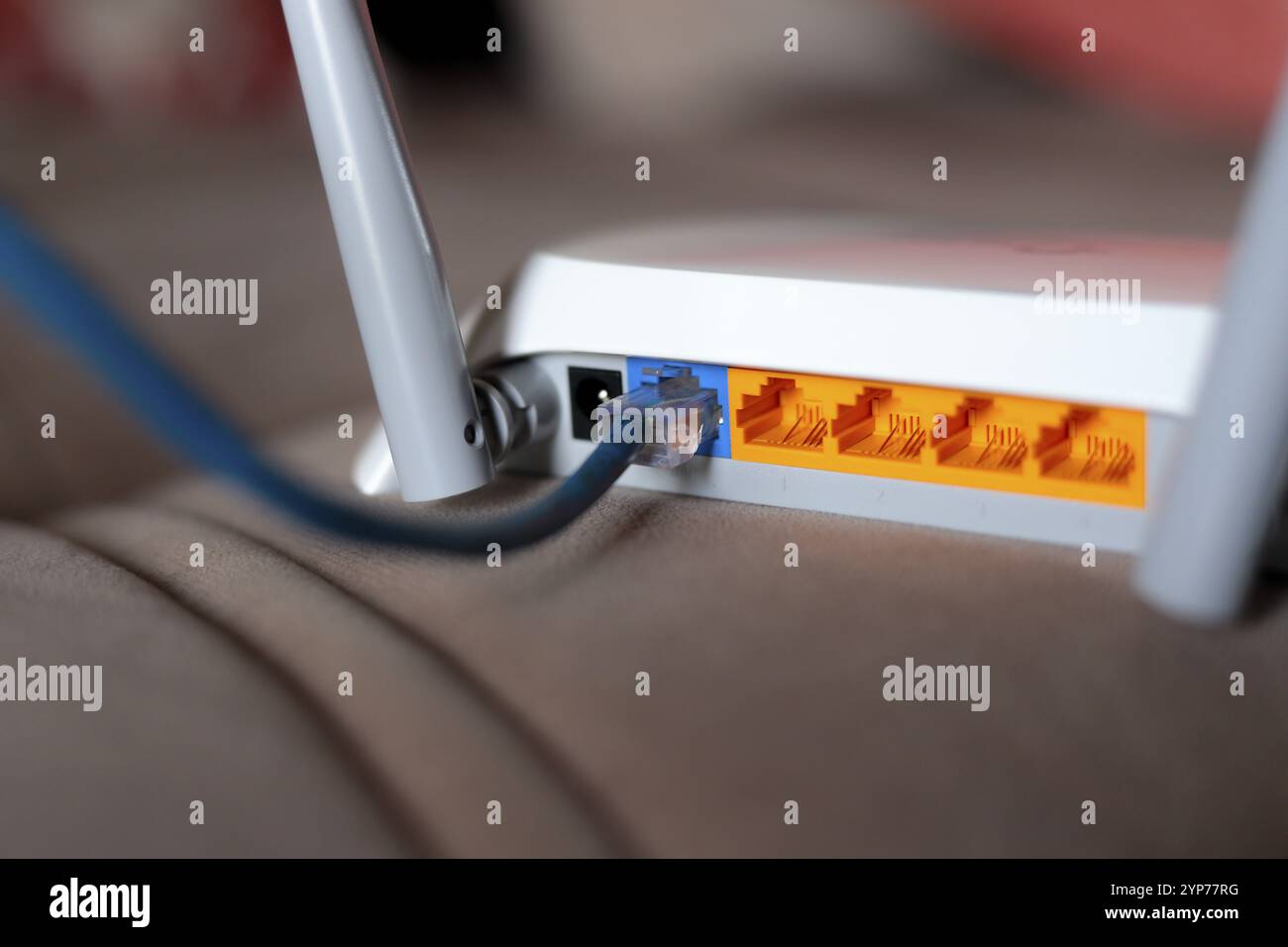 In this photo illustration, blue internet network cable connected to a ...