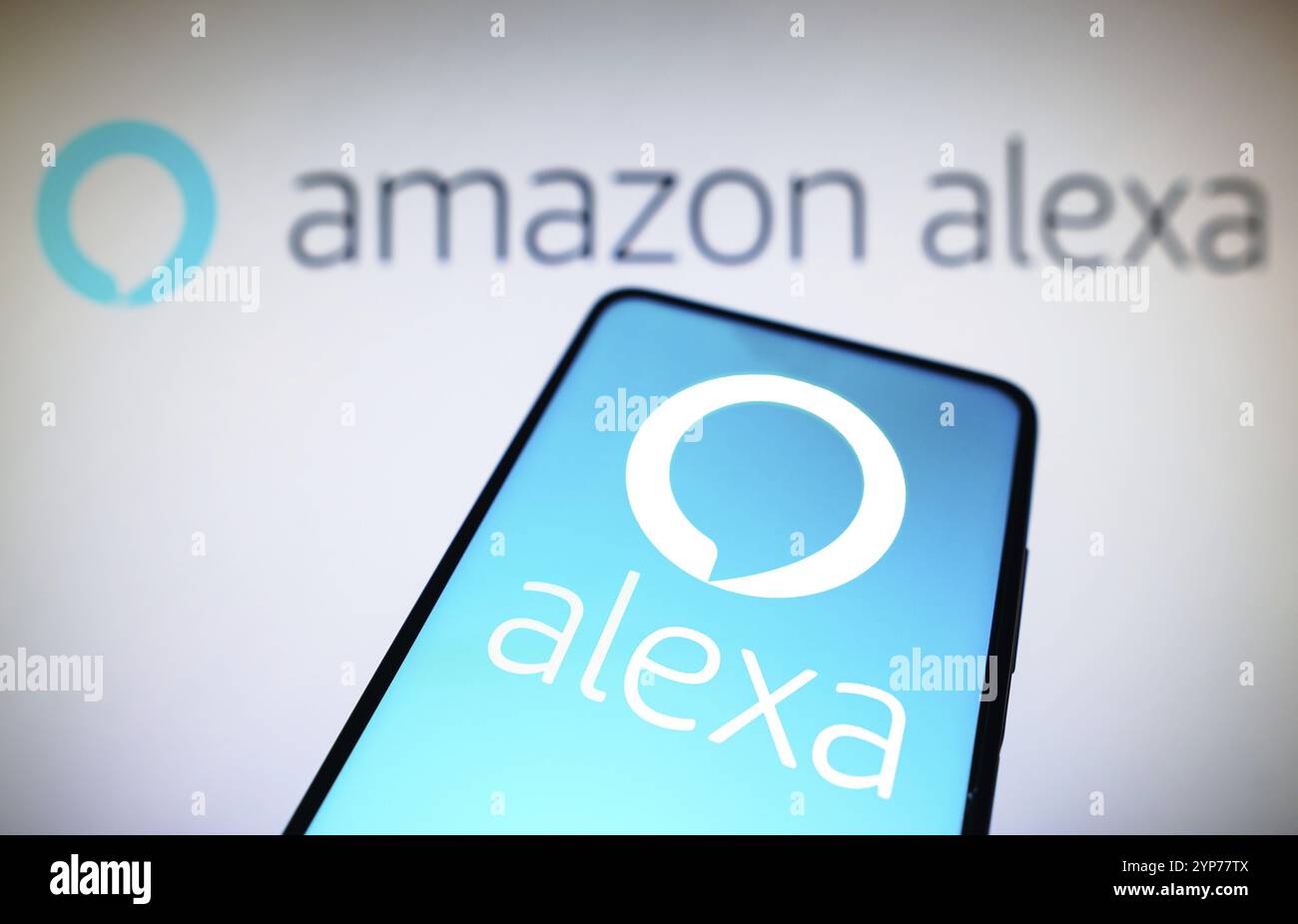 In this photo illustration, the Amazon Alexa logo is seen displayed on ...