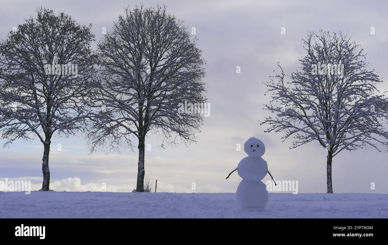 Snowman with trees Stock Photo - Alamy
