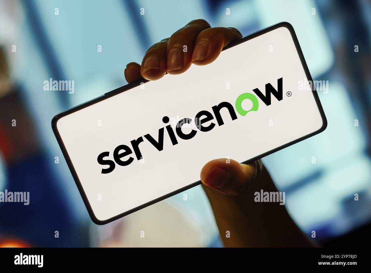 In this photo illustration, the ServiceNow logo is displayed on a ...