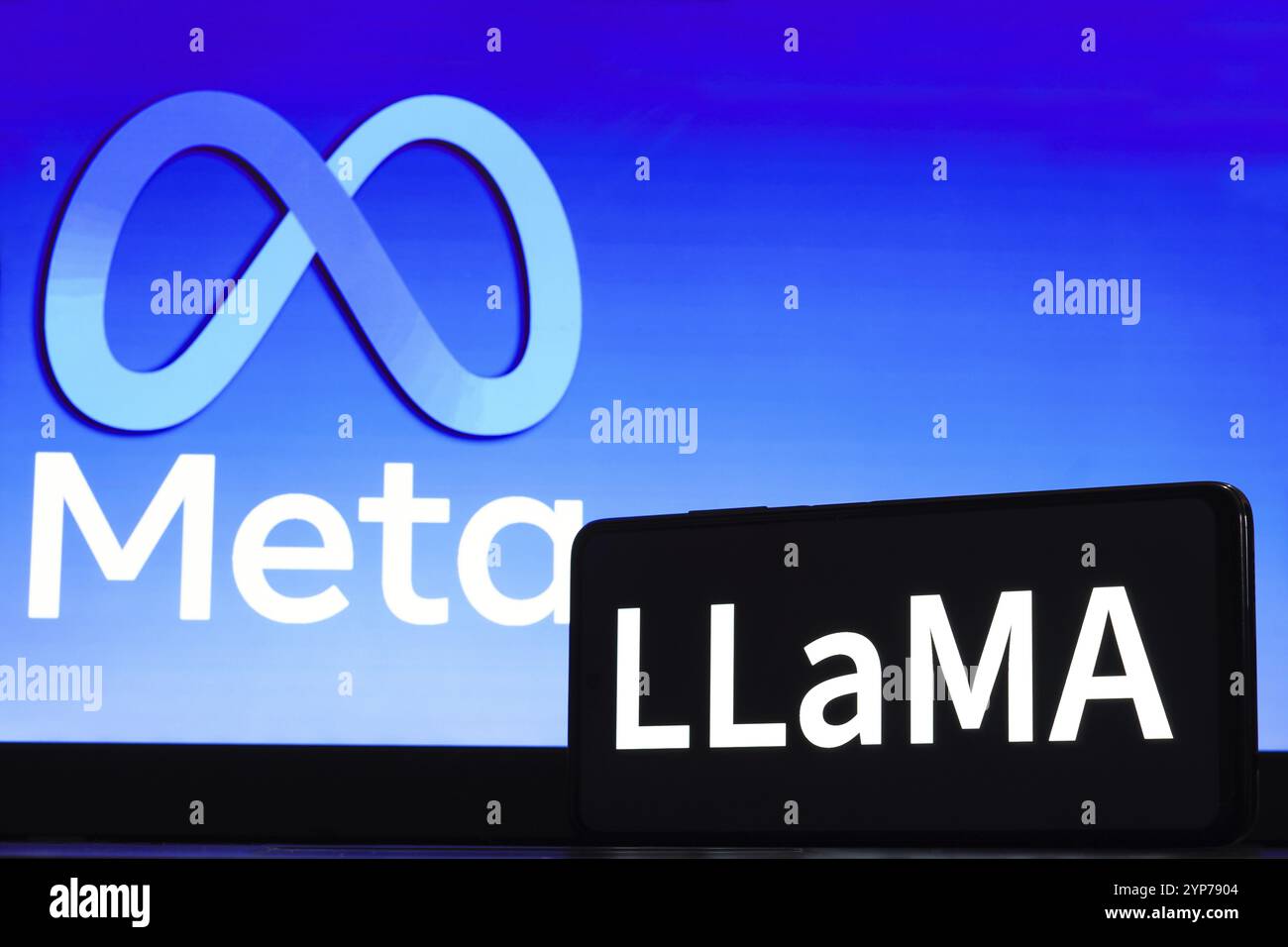 In this photo illustration, the LLaMA (Large Language Model Meta AI) logo seen displayed on a ...