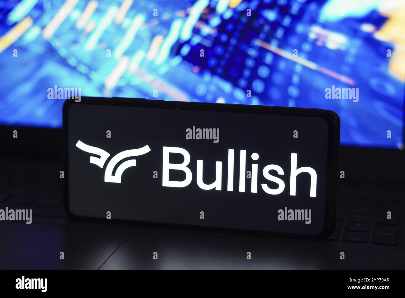 In this photo illustration, the Bullish logo seen displayed on a ...