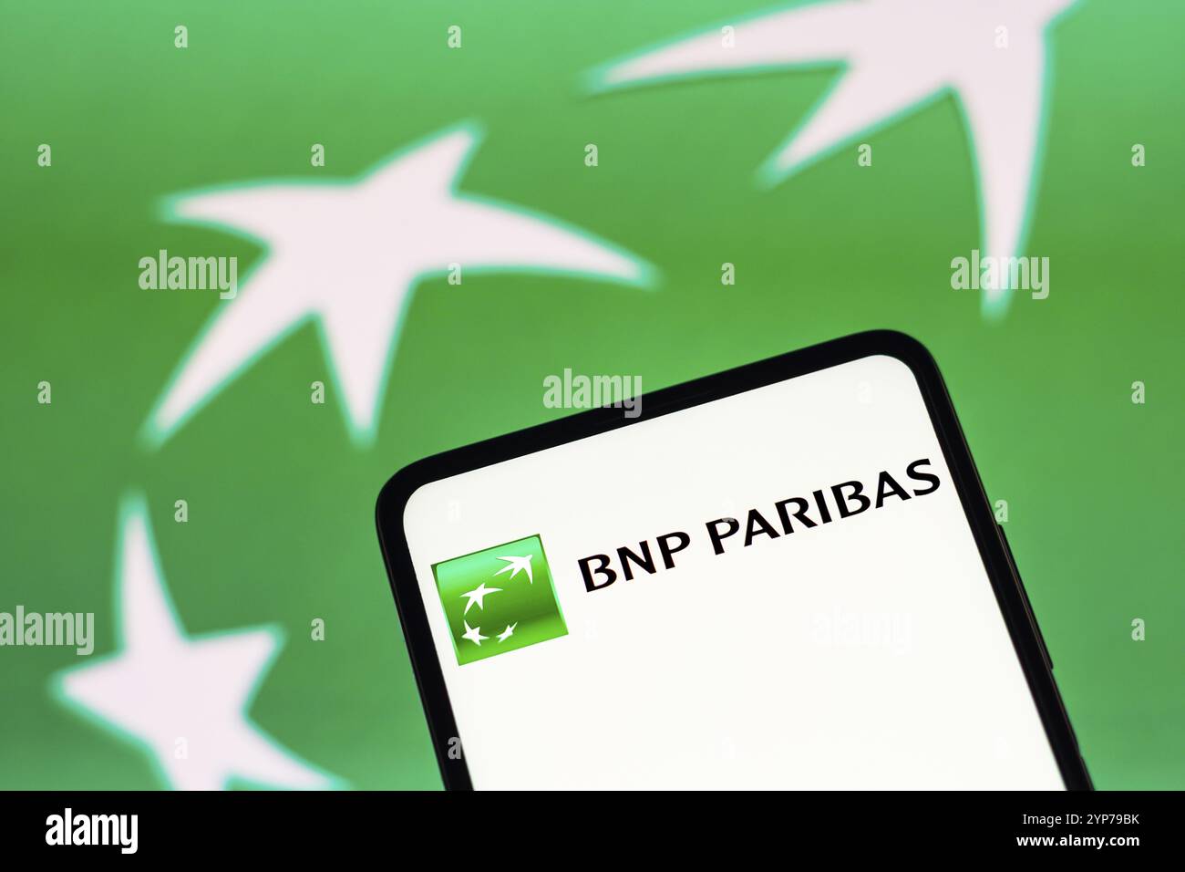 In this photo illustration the BNP Paribas logo seen displayed on a ...