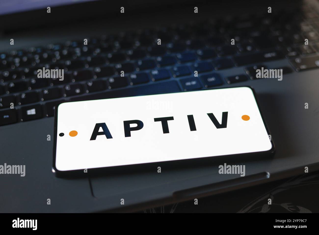 In this photo illustration, the APTIV logo is displayed on a smartphone ...