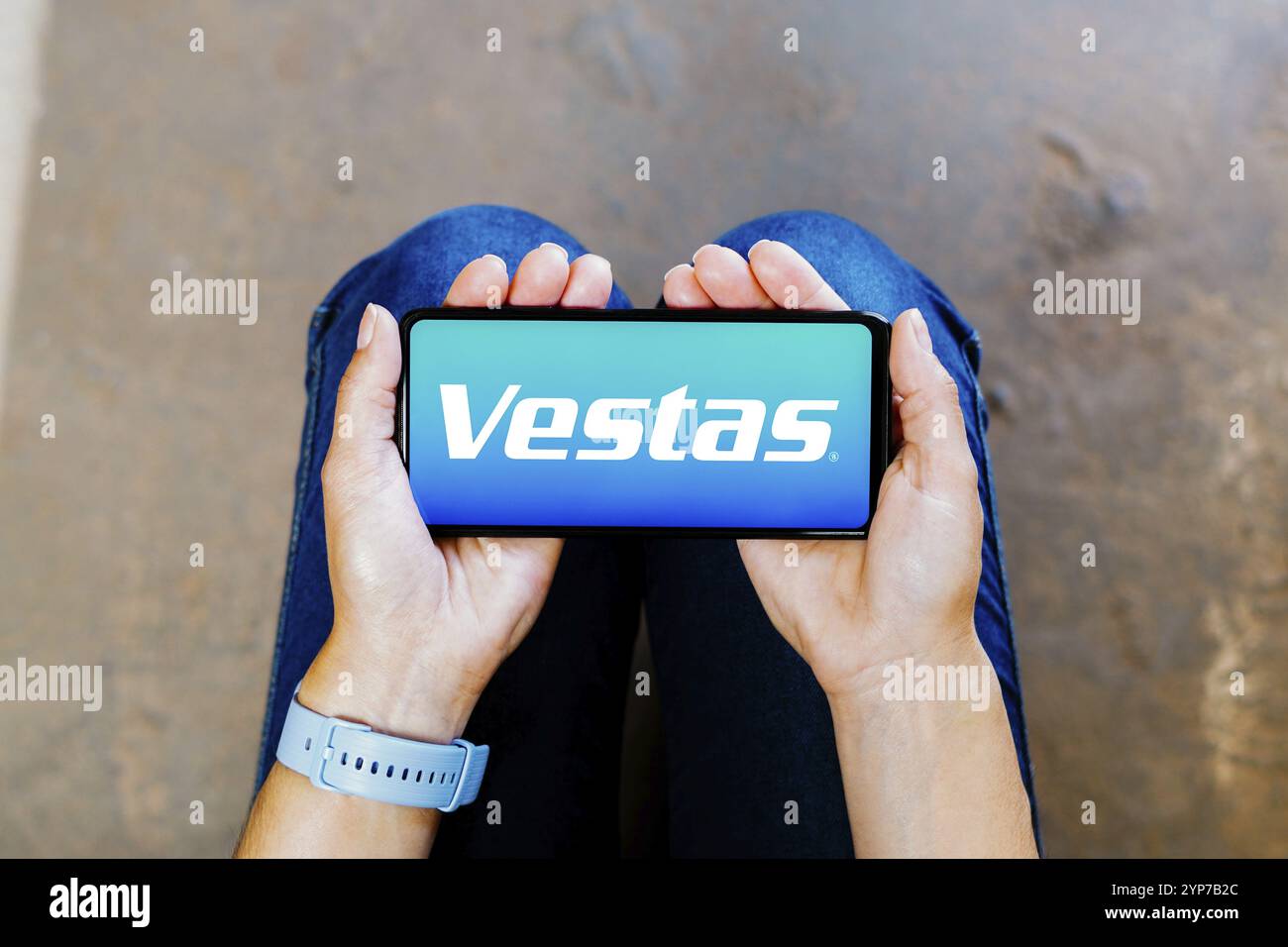 In this photo illustration, the Vestas logo is displayed on a ...