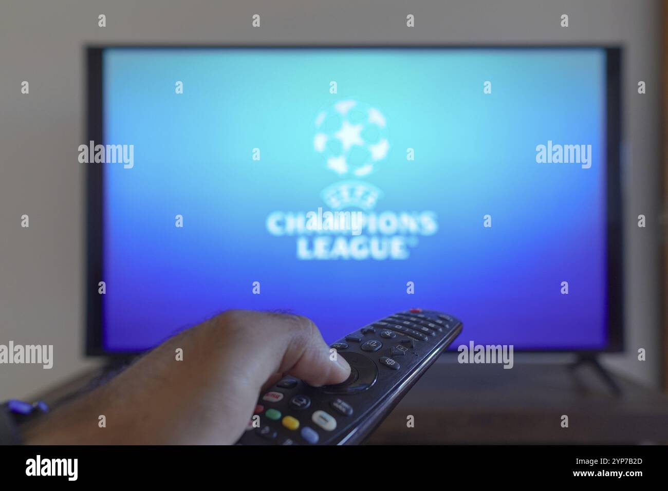 May 6, 2024, Brazil. In this photo illustration, a hand holding a TV ...