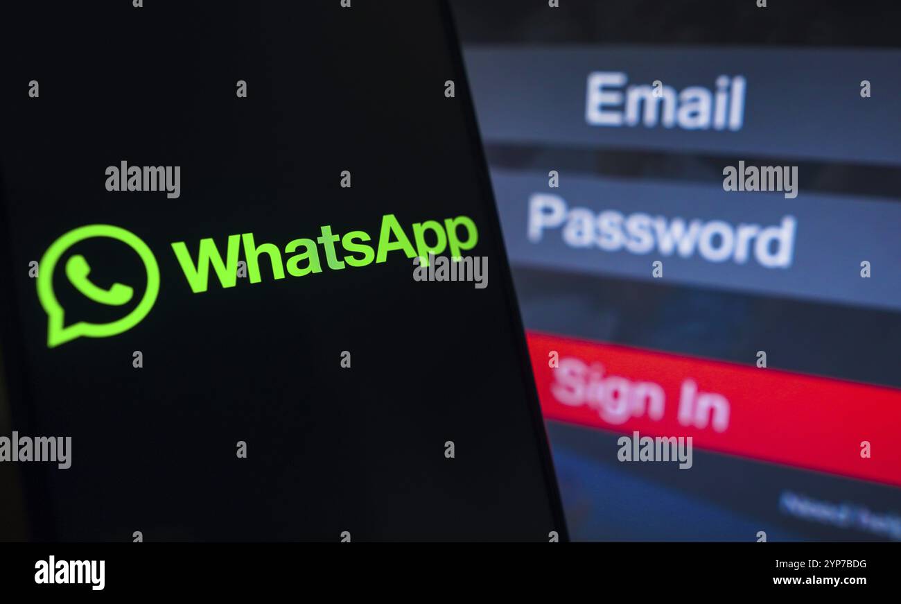 In this photo illustration, the WhatsApp logo is displayed on a ...