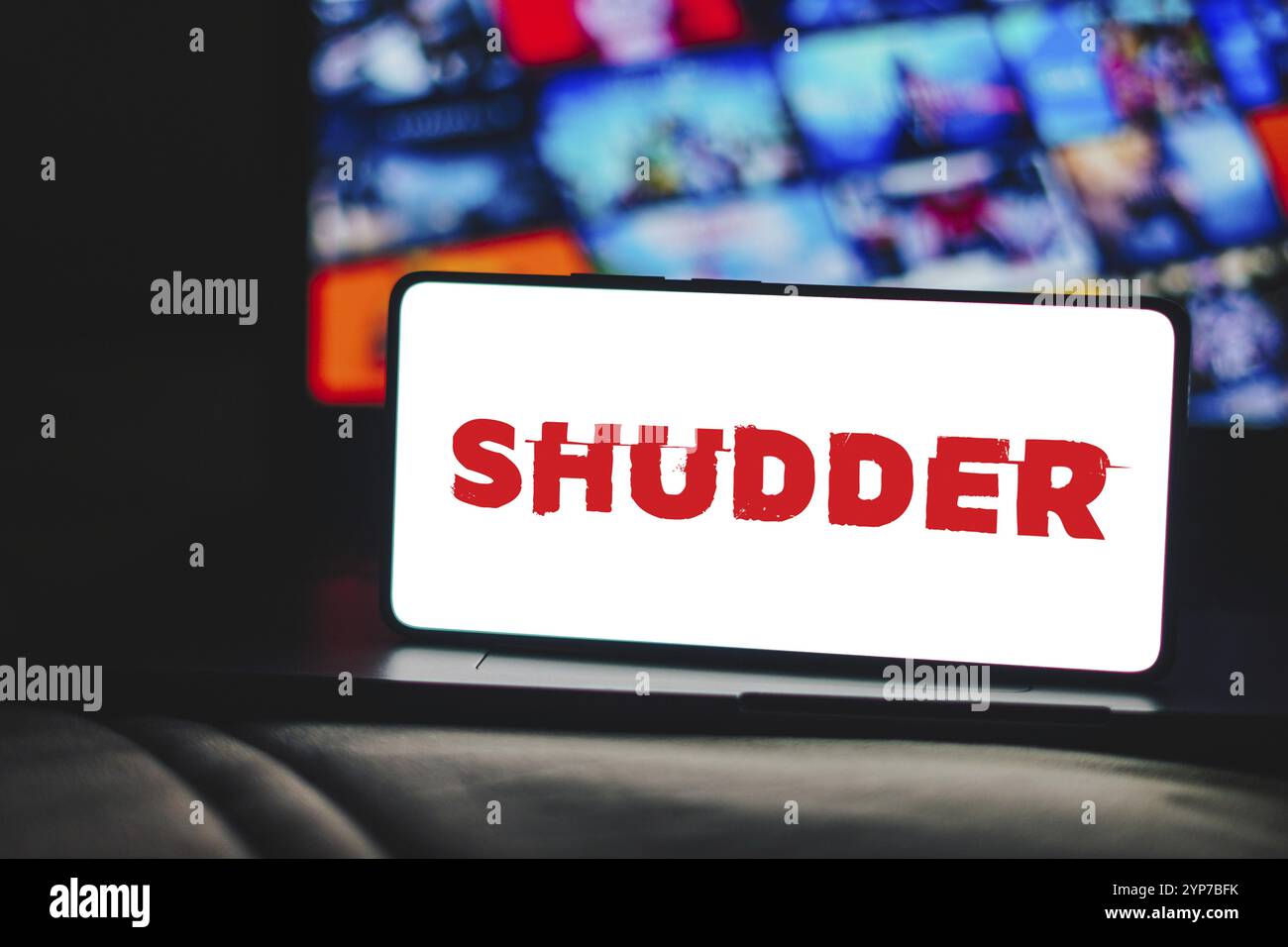 In this photo illustration, the Shudder logo is displayed on a ...