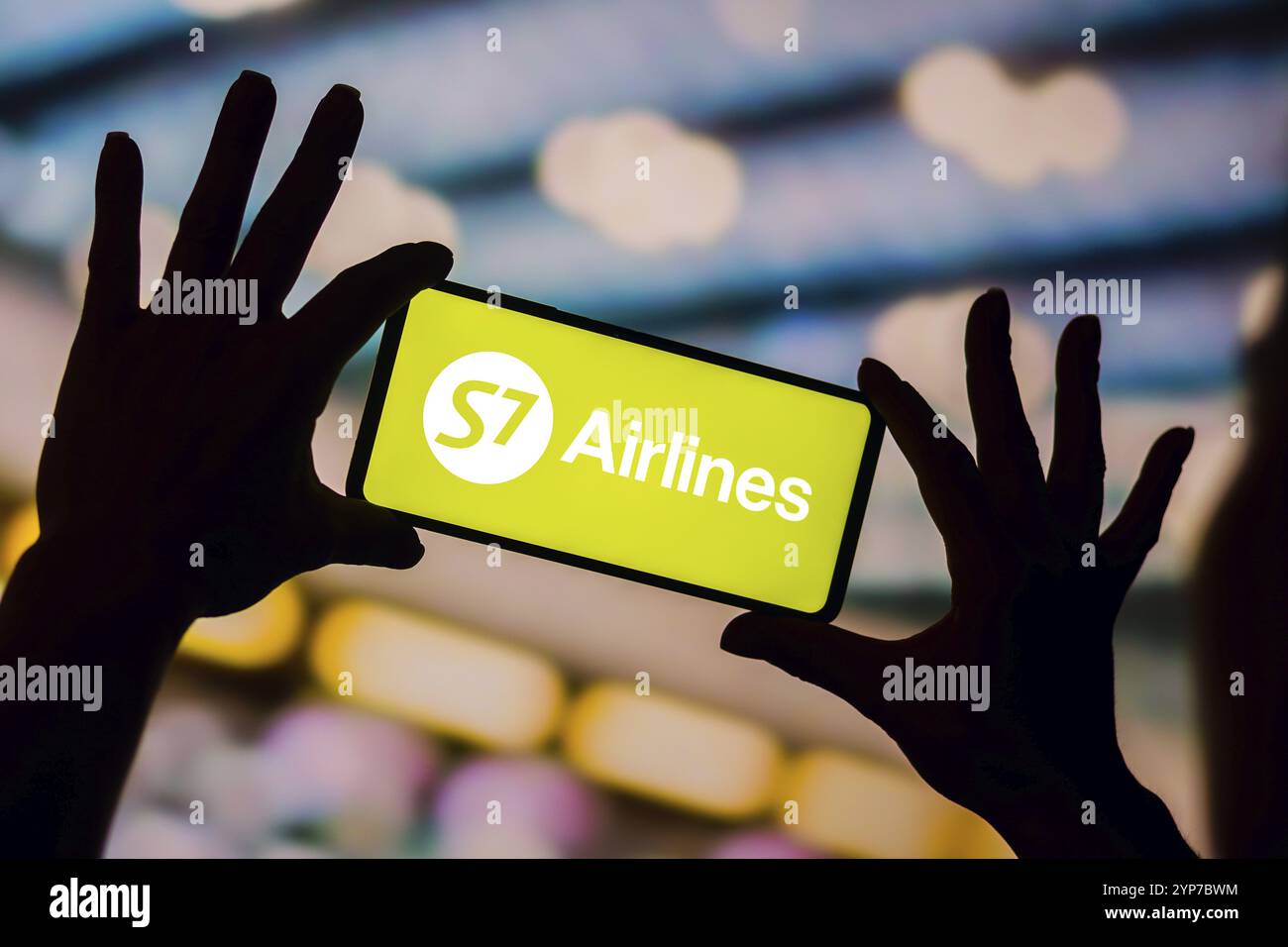 In this photo illustration, the S7 Airlines (Siberia Airlines) logo is displayed on a smartphone ...