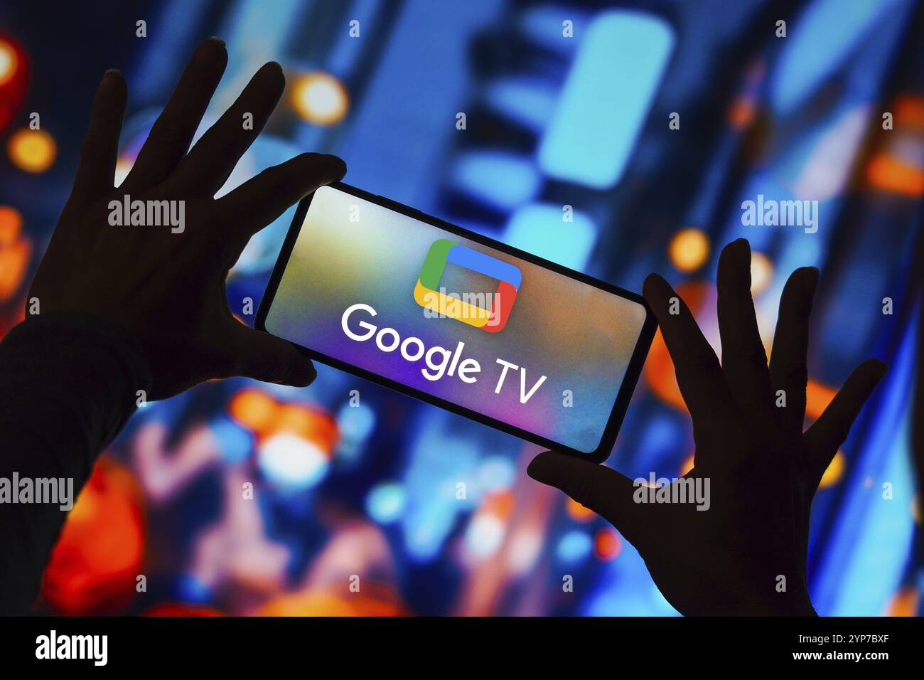 In this photo illustration, the Google TV logo is displayed on a ...