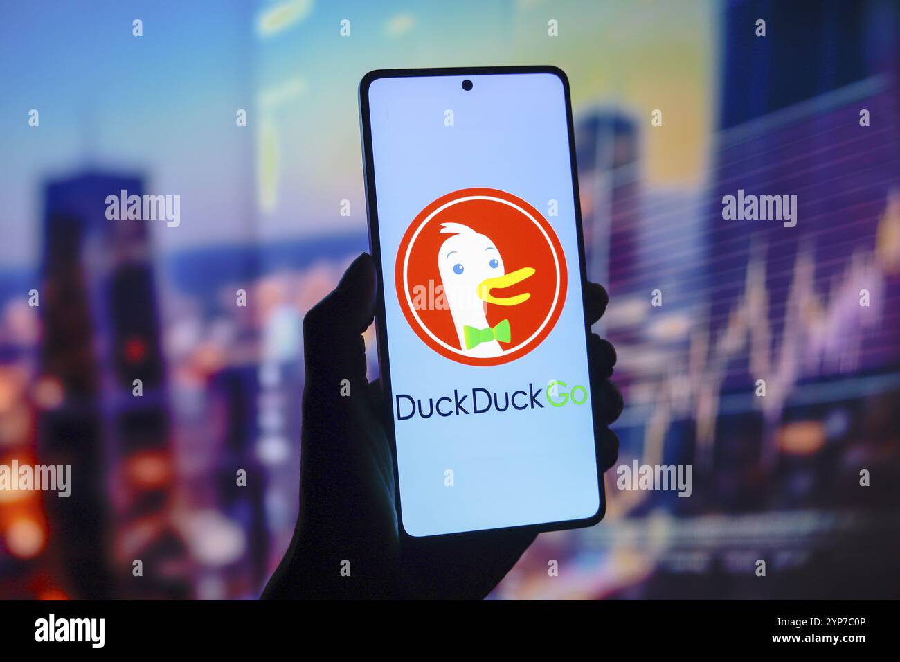 In this photo illustration, the from the DuckDuckGo web browser logo is ...