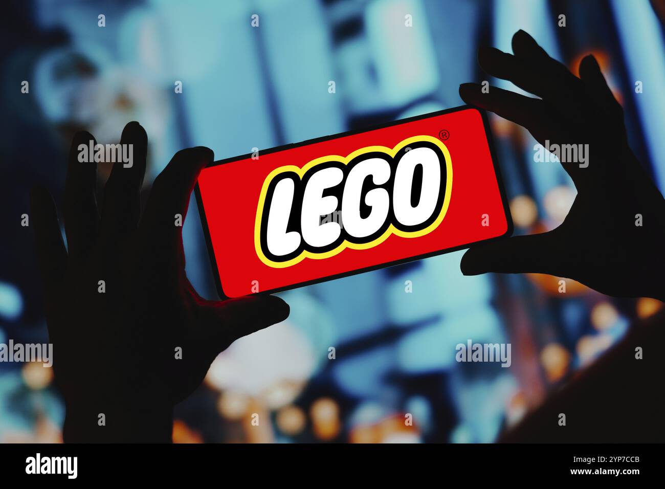 In this photo illustration, the LEGO logo is displayed on a smartphone ...