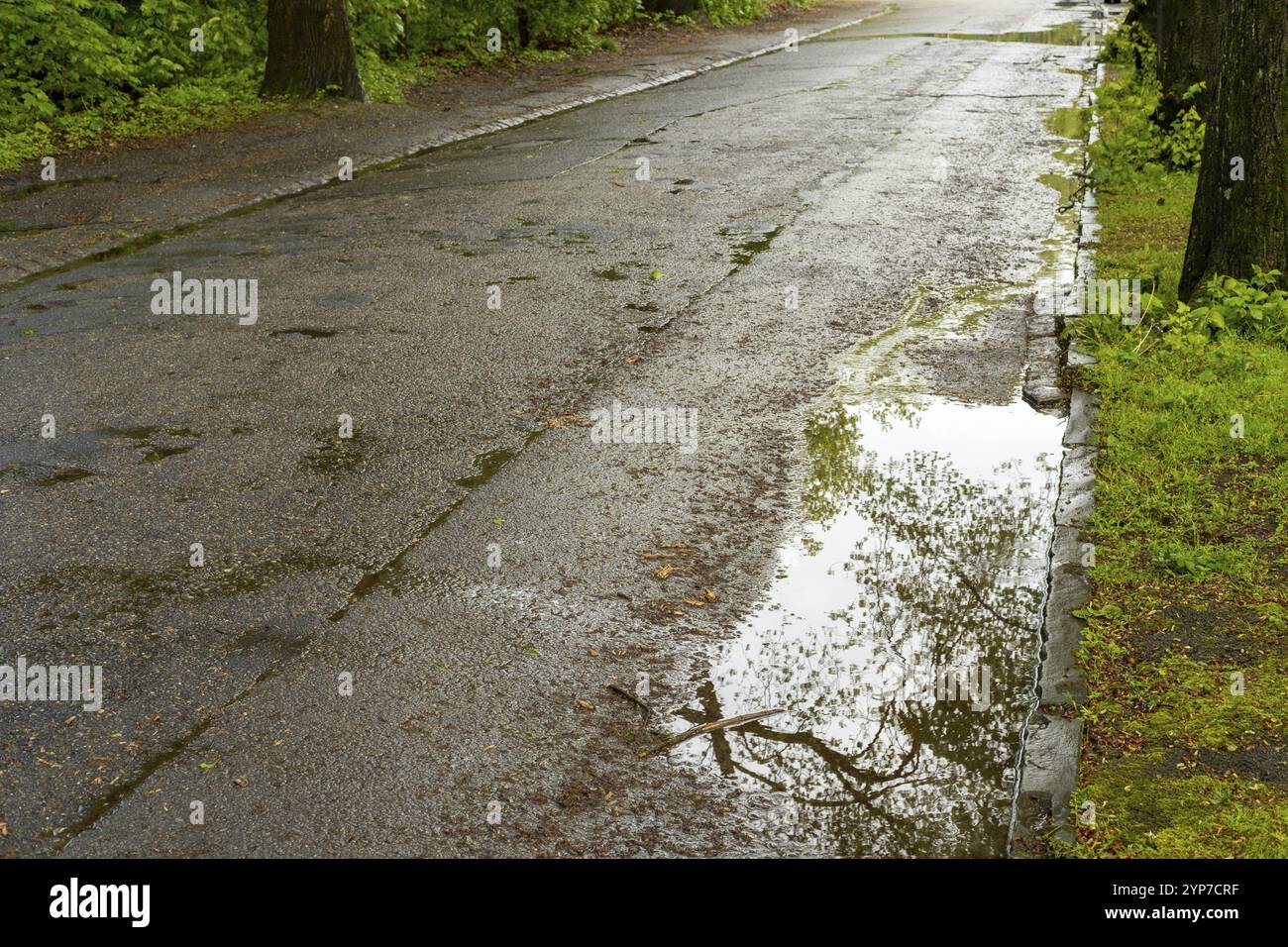 Poor asphalt road with potholes after the rain Stock Photo - Alamy