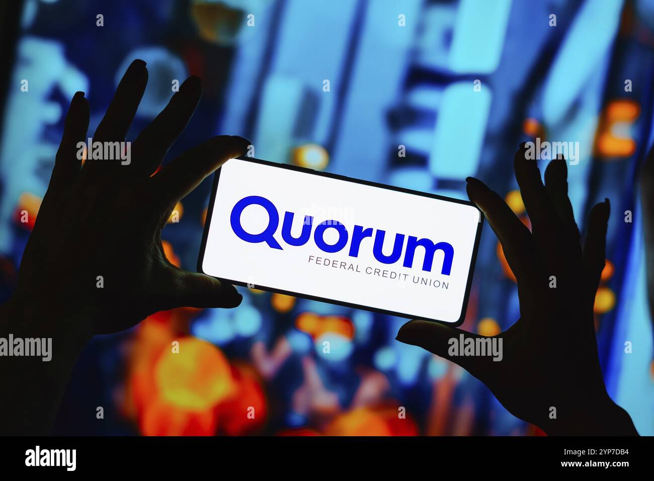 In this photo illustration, the Quorum Federal Credit Union logo is ...