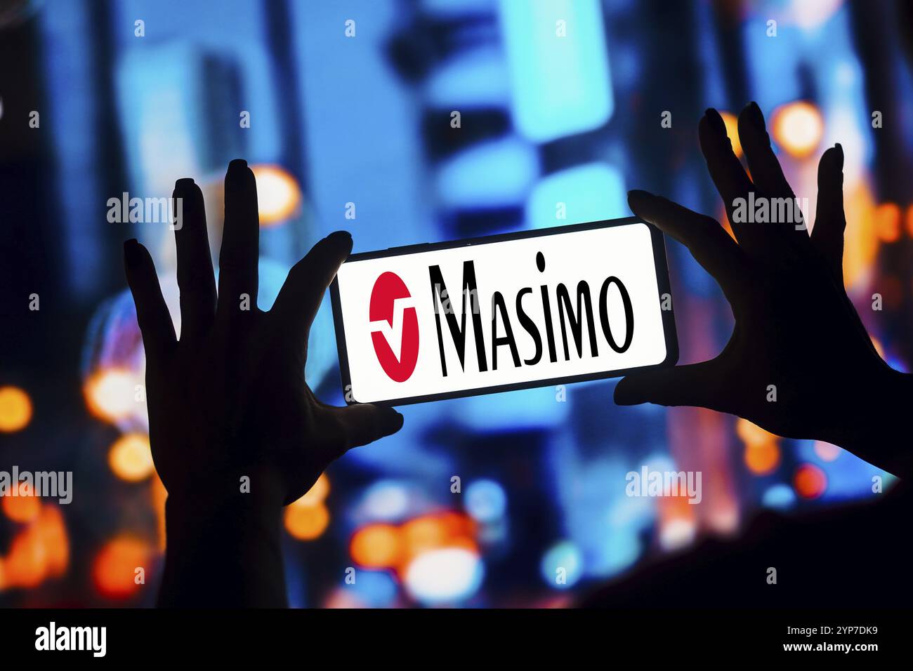 In this photo illustration, the Masimo Corporation logo is displayed on ...