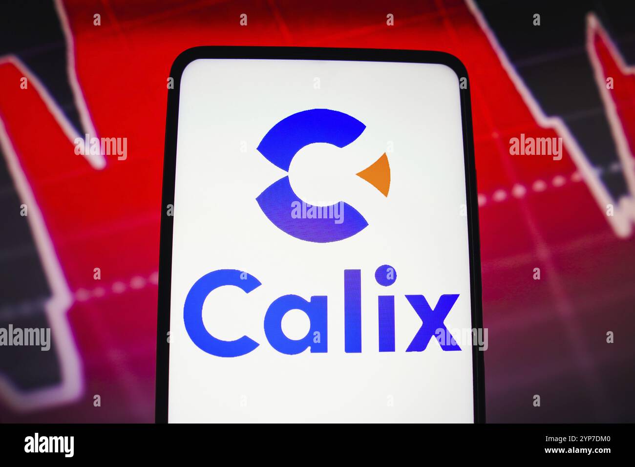 In this photo illustration, the Calix logo is displayed on a smartphone ...