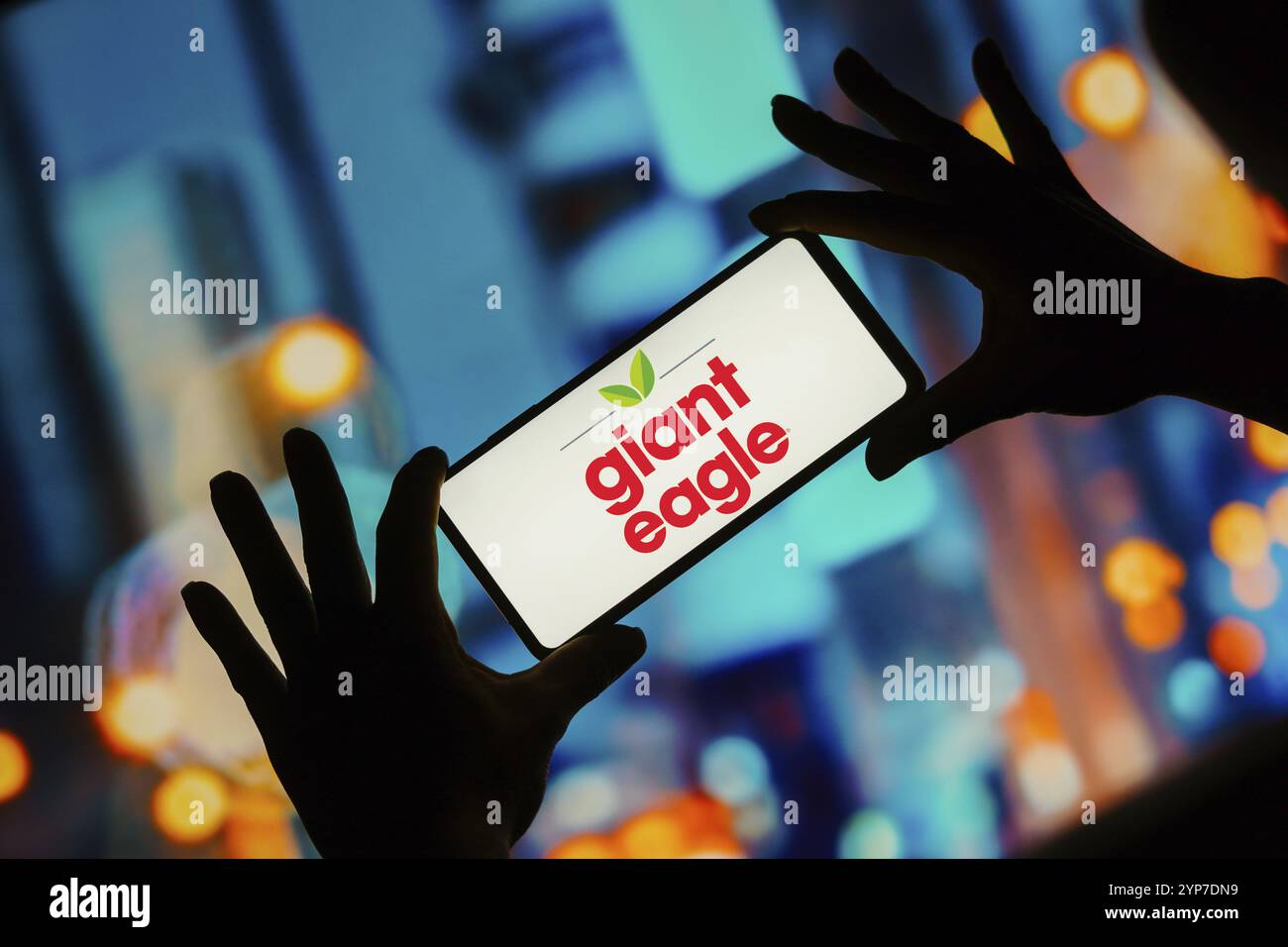 In this photo illustration, the Giant Eagle logo seen displayed on a ...