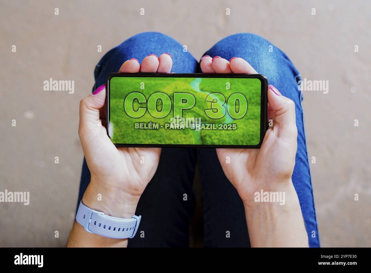 In this photo illustration, the 2025 United Nations Climate Change Conference COP30 logo is ...