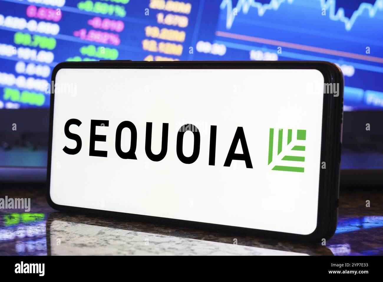 In this photo illustration, the Sequoia Capital logo is displayed on a ...