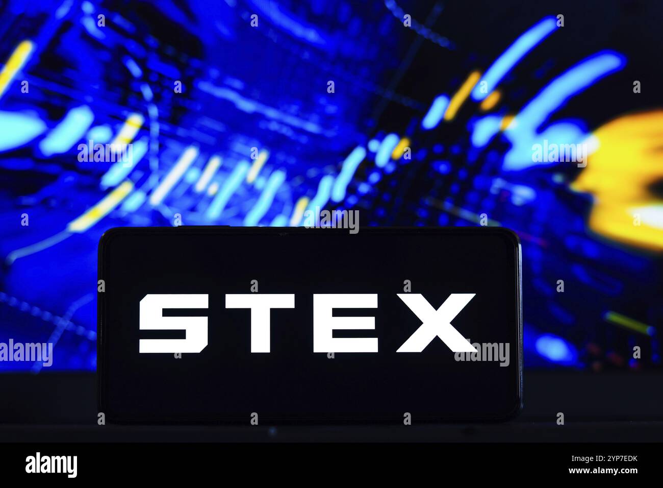 In this photo illustration, the STEX Exchange logo seen displayed on a ...