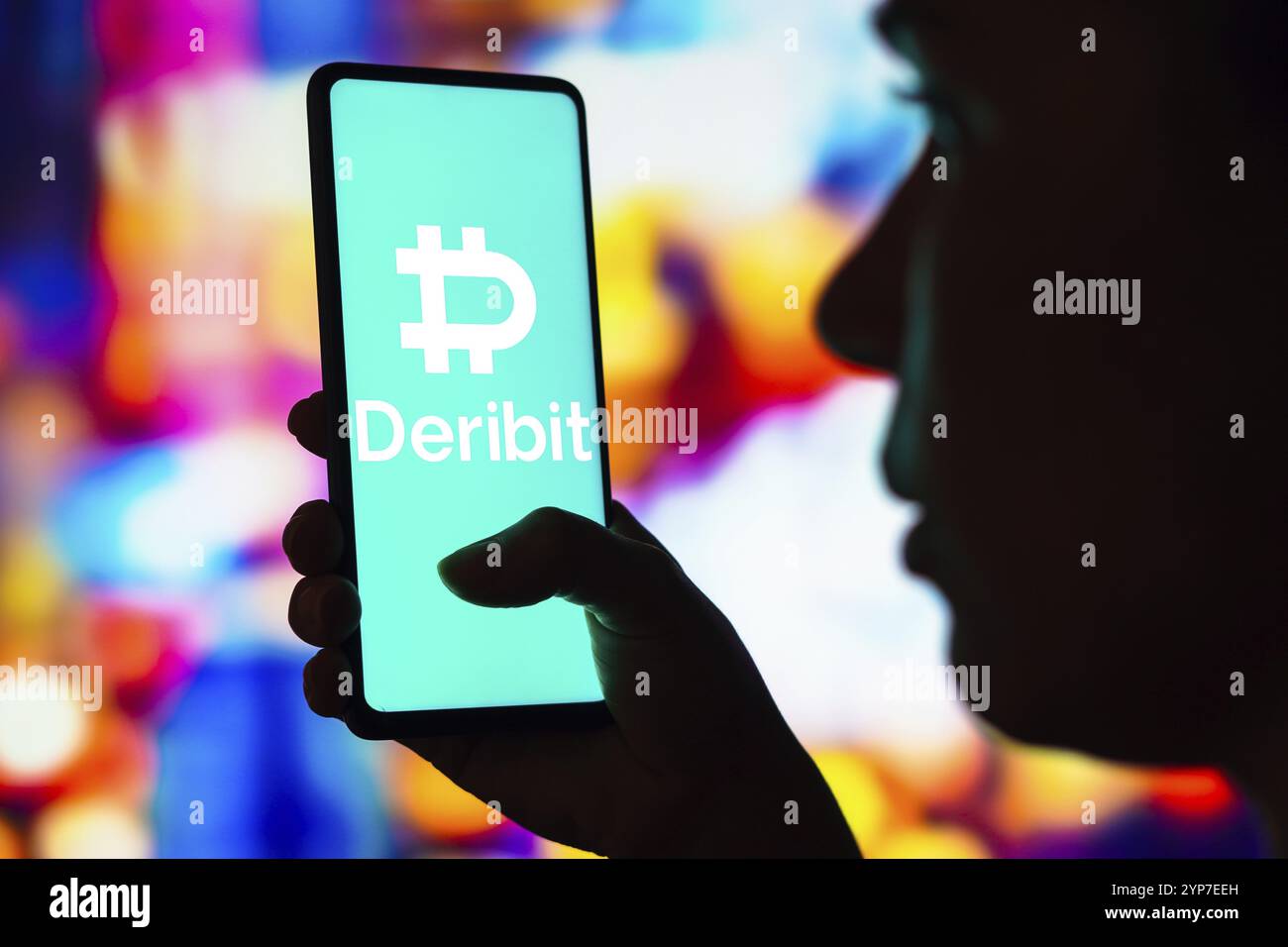 In this photo illustration, the Deribit logo seen displayed on a ...