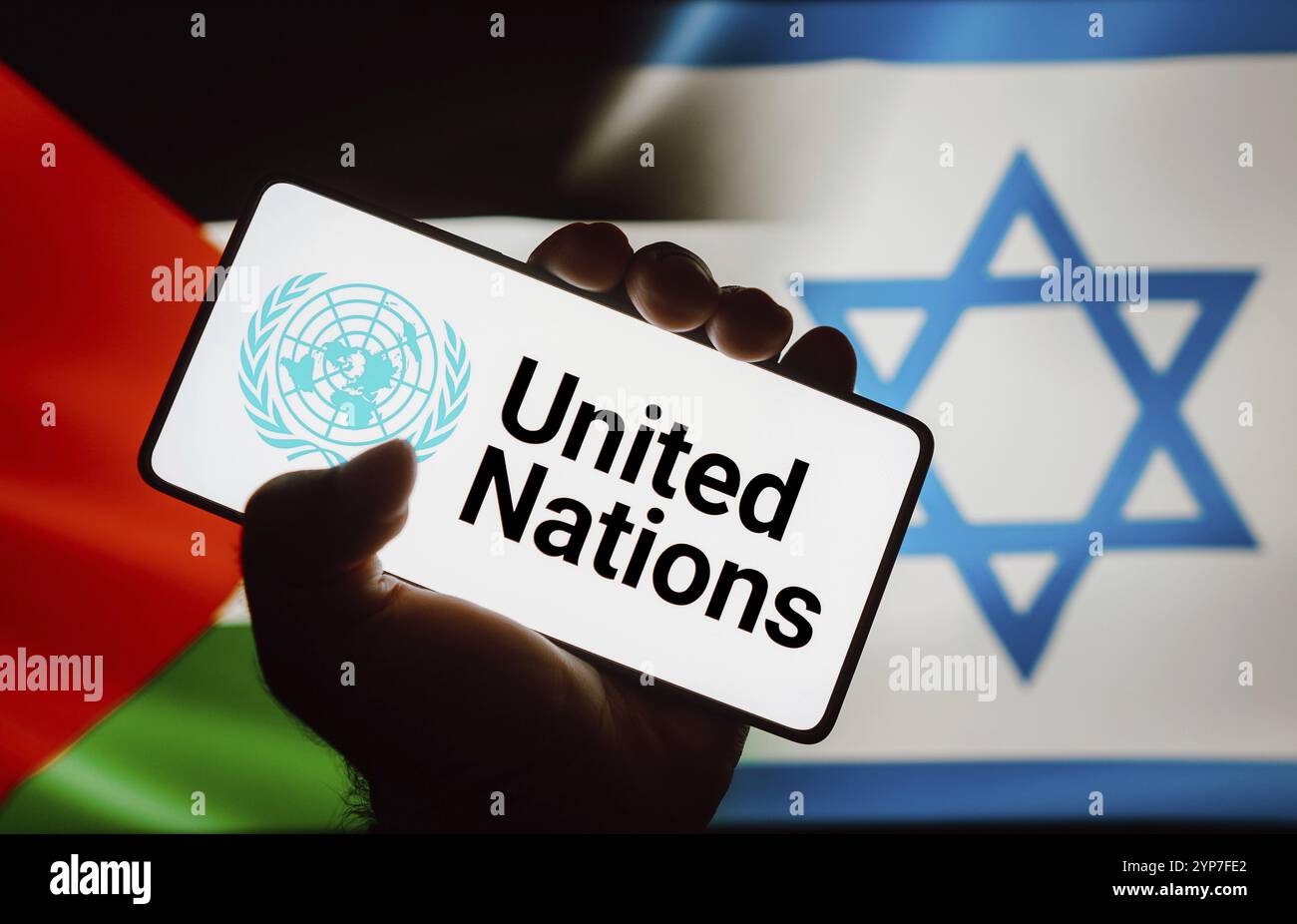 In this photo illustration, the United Nations (UN) logo is displayed ...