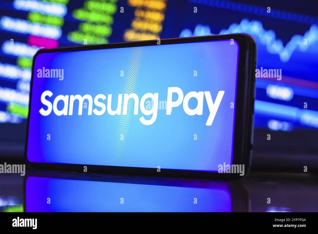 In this photo illustration, the Samsung Pay logo is displayed on a ...