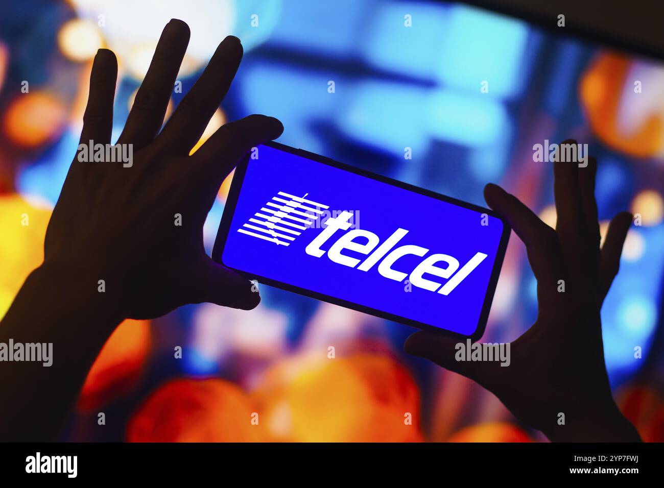 In this photo illustration, the Telcel logo is displayed on a ...