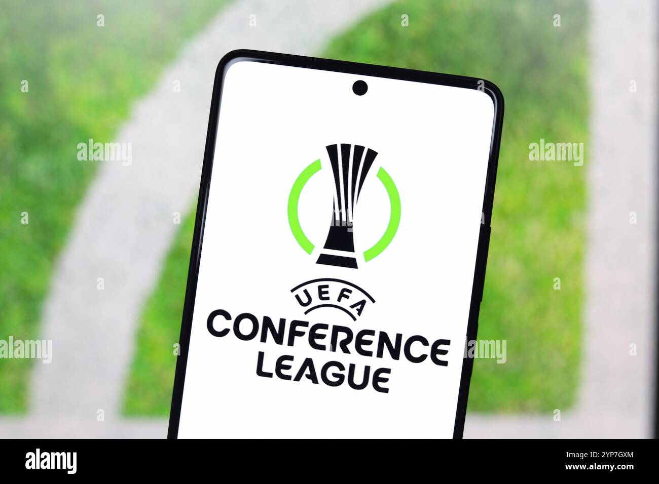 In this photo illustration, the UEFA Conference League (UCL) logo is ...
