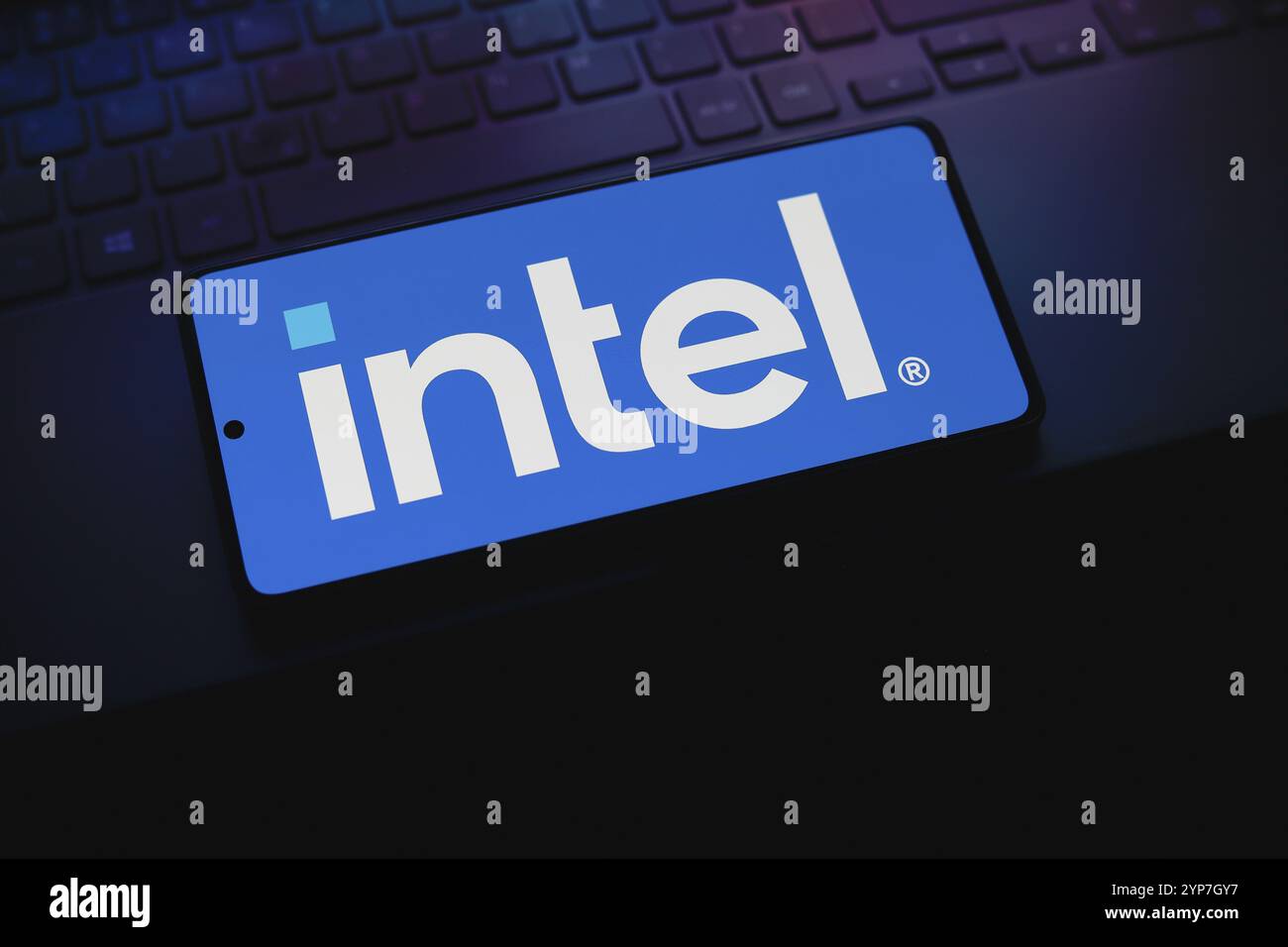 In this photo illustration, the Intel Corporation logo is displayed on ...