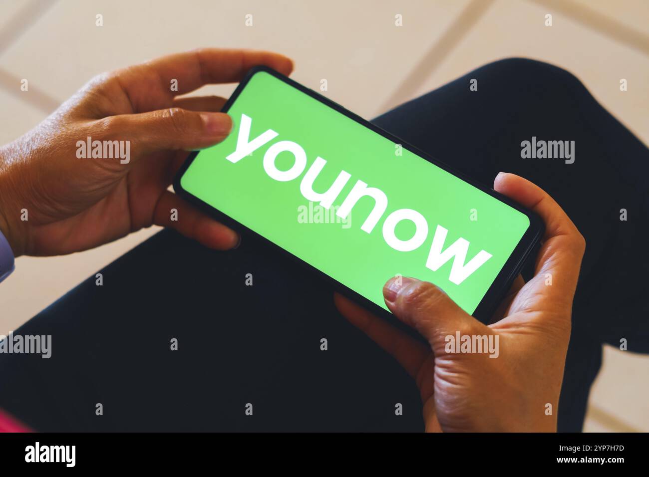 In this photo illustration, the YouNow logo is displayed on a ...