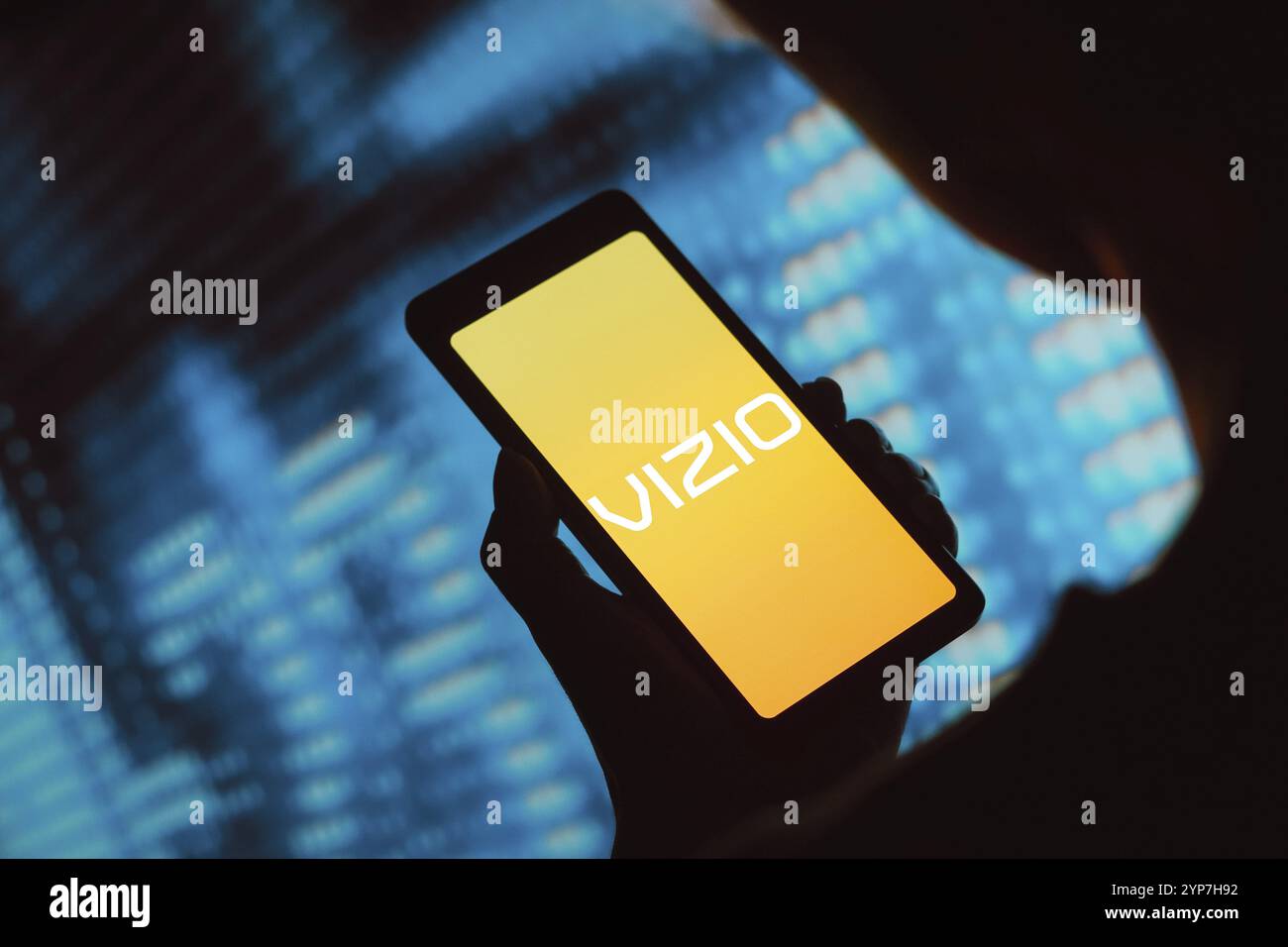 In this photo illustration, the Vizio logo is displayed on a smartphone ...