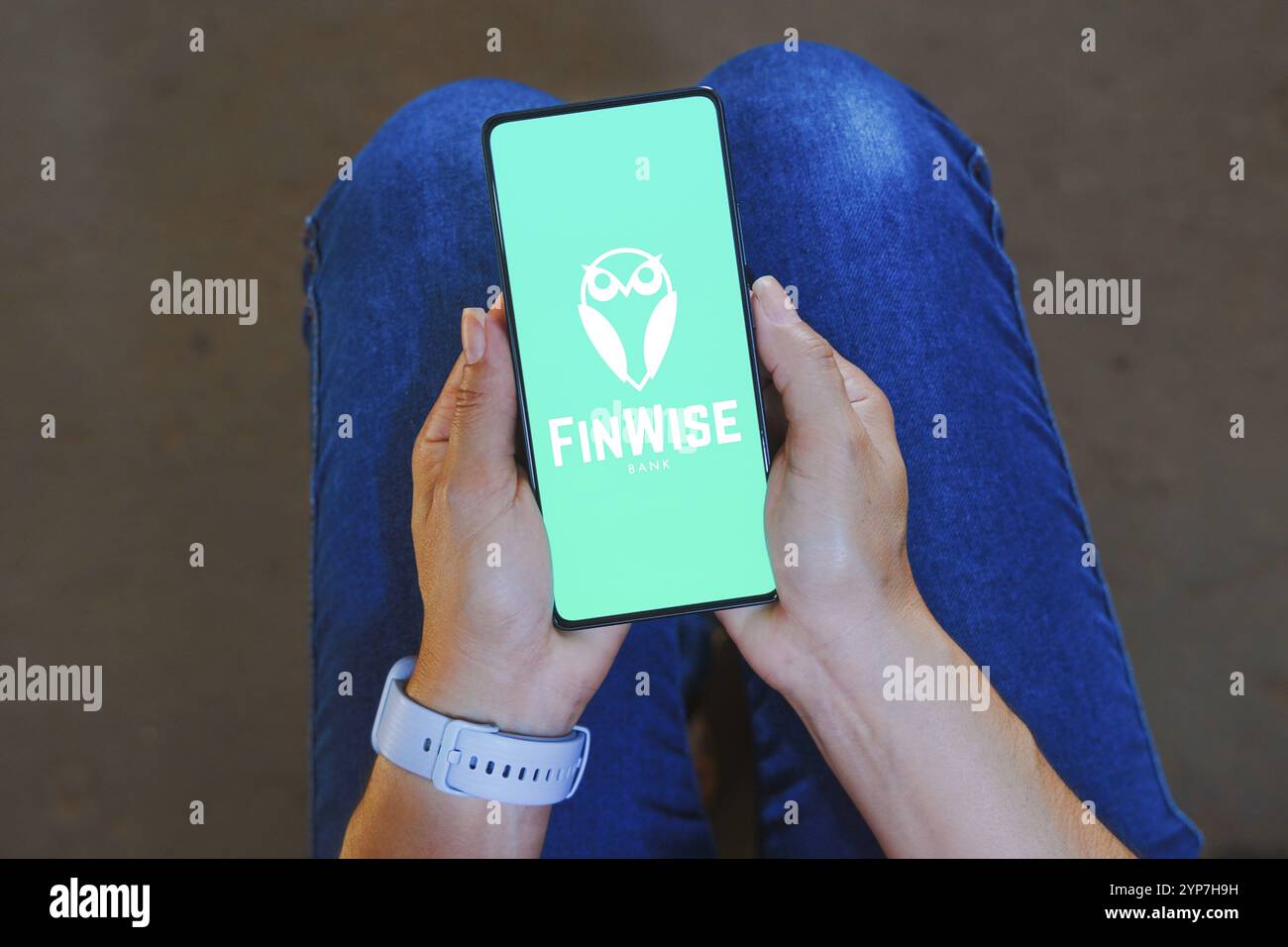 In this photo illustration, the FinWise Bank logo is displayed on a smartphone screen Stock ...