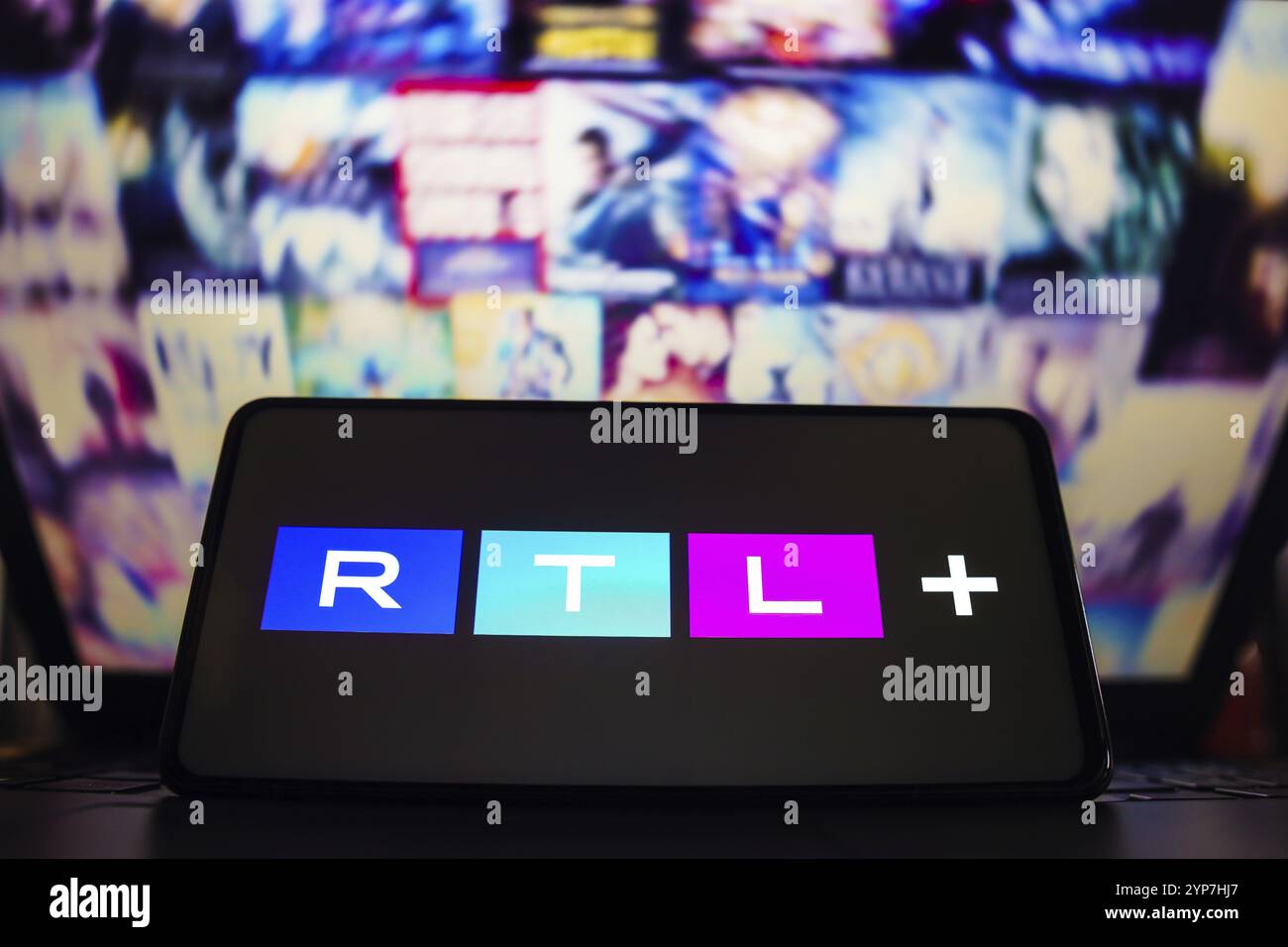 In this photo illustration, the RTL + logo is displayed on a smartphone ...