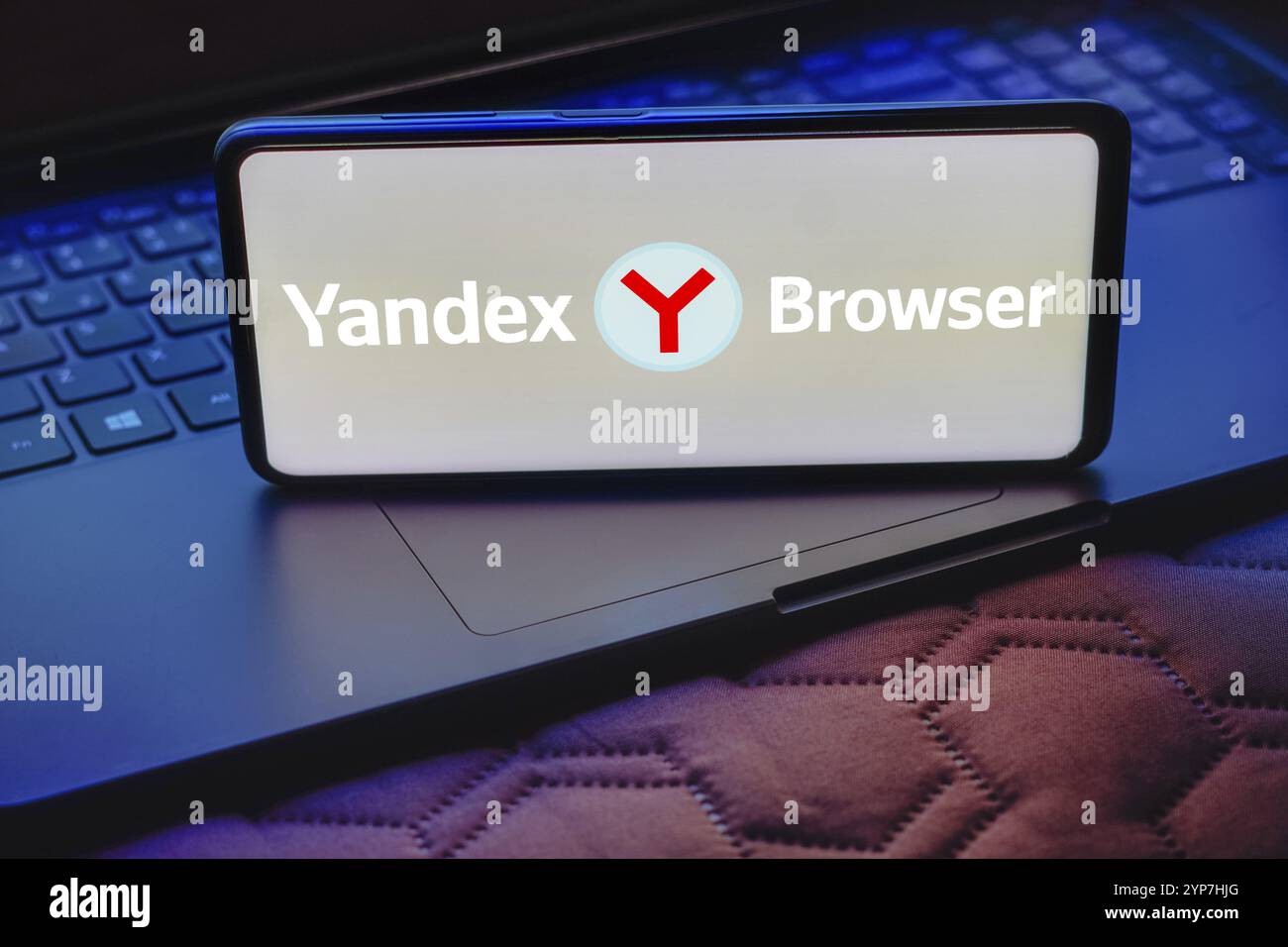 In this photo illustration, the Yandex Browser logo is displayed on a smartphone screen Stock ...