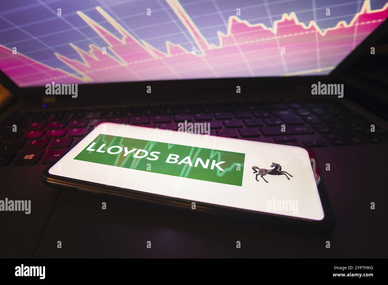 In this photo illustration the Lloyds Bank logo seen displayed on a ...