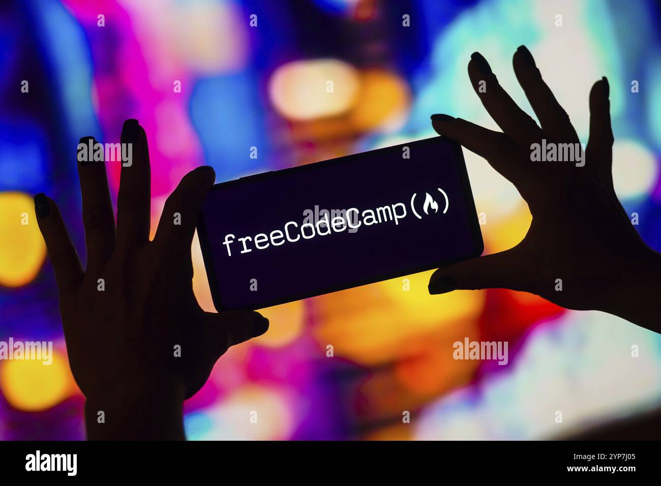 In this photo illustration, the freeCodeCamp logo is displayed on a ...