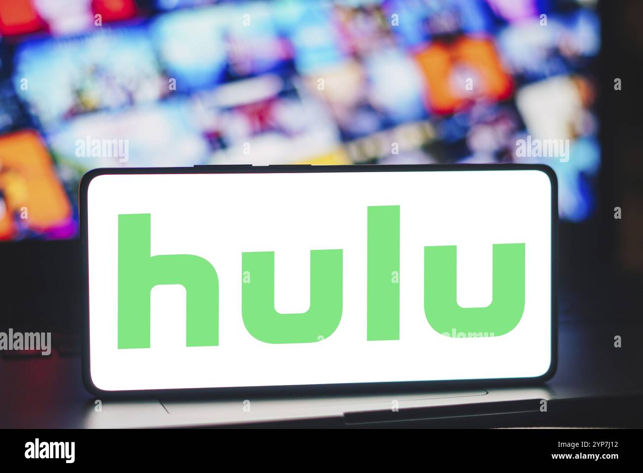 In this photo illustration, the Hulu logo is displayed on a smartphone ...