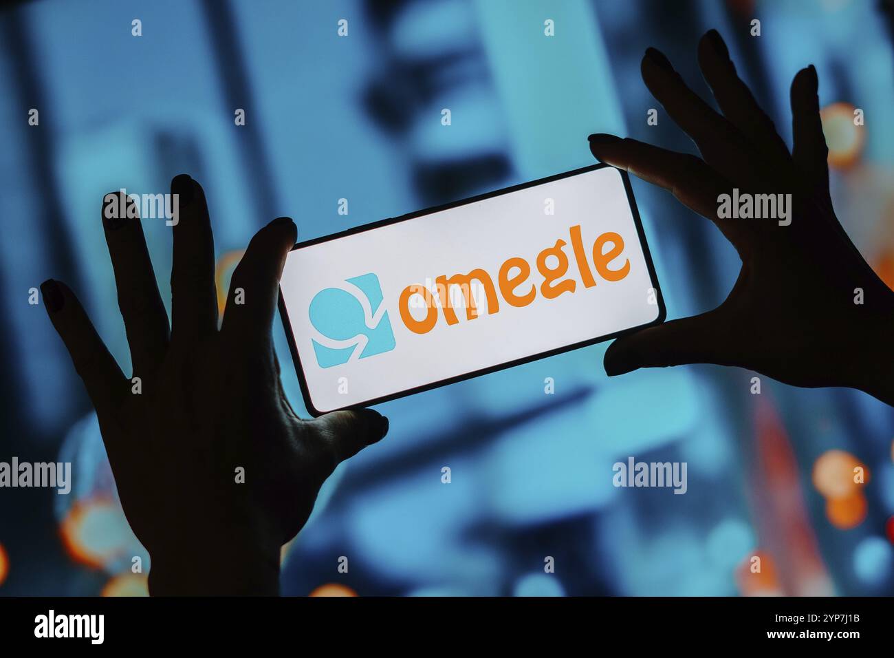 In this photo illustration, the Omegle logo is displayed on a ...