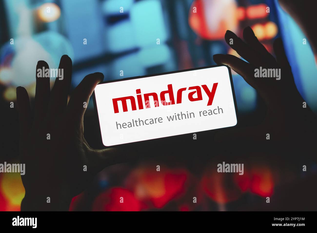 In this photo illustration, the Mindray Medical International Limited logo is displayed on a ...