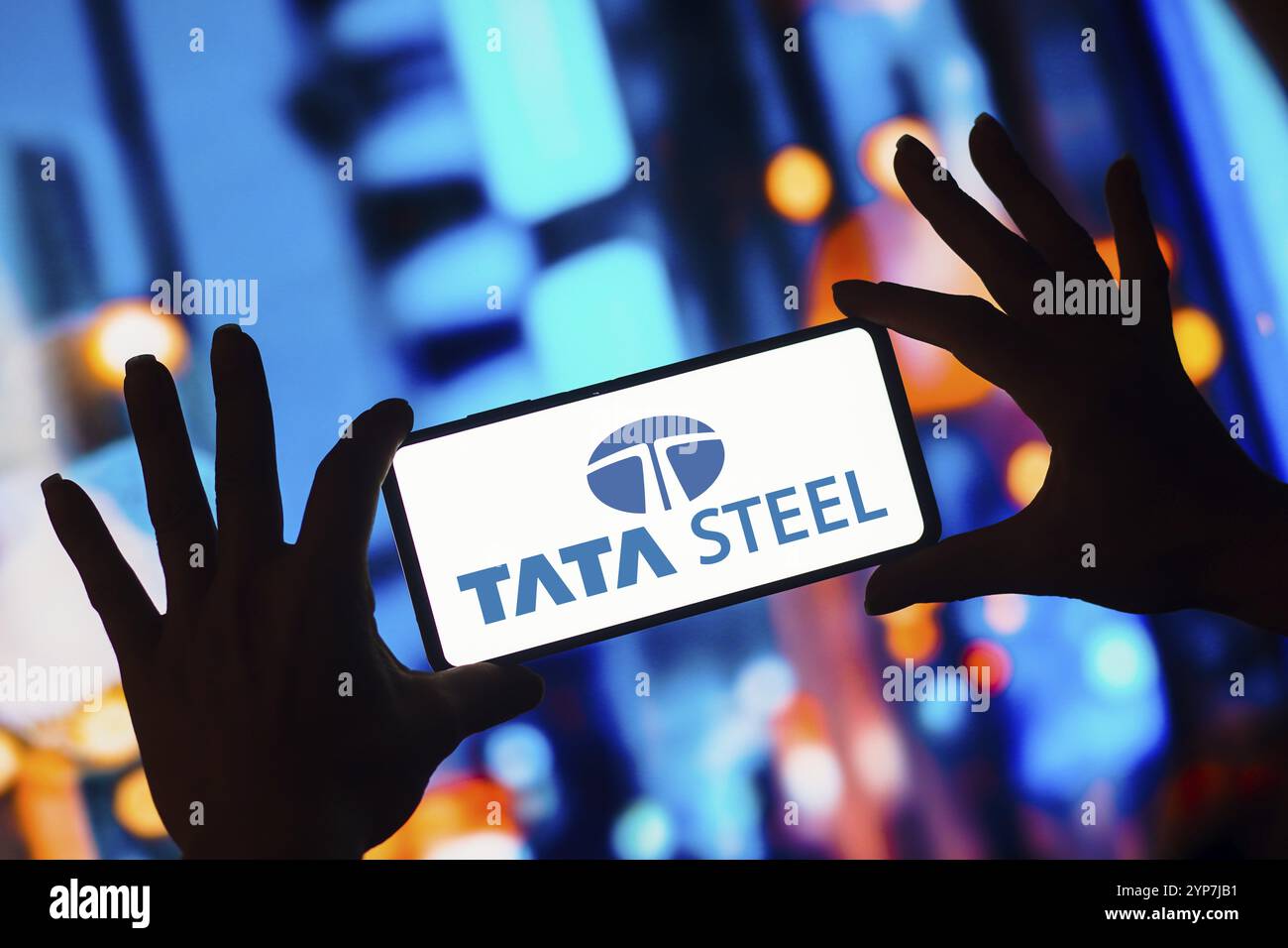 In this photo illustration, the Tata Steel logo is displayed on a ...