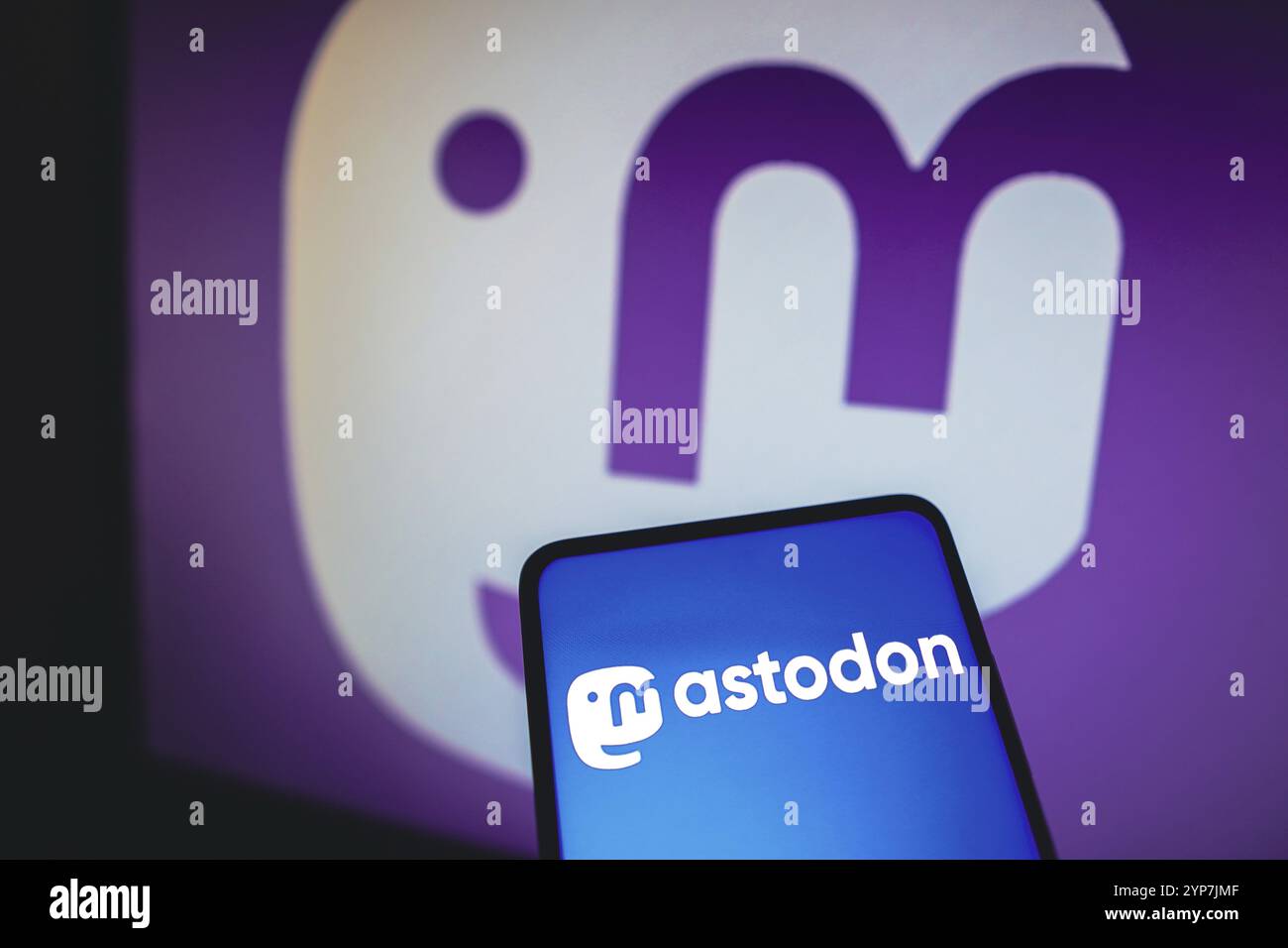 In this photo illustration, the social media platform, Mastodon logo ...
