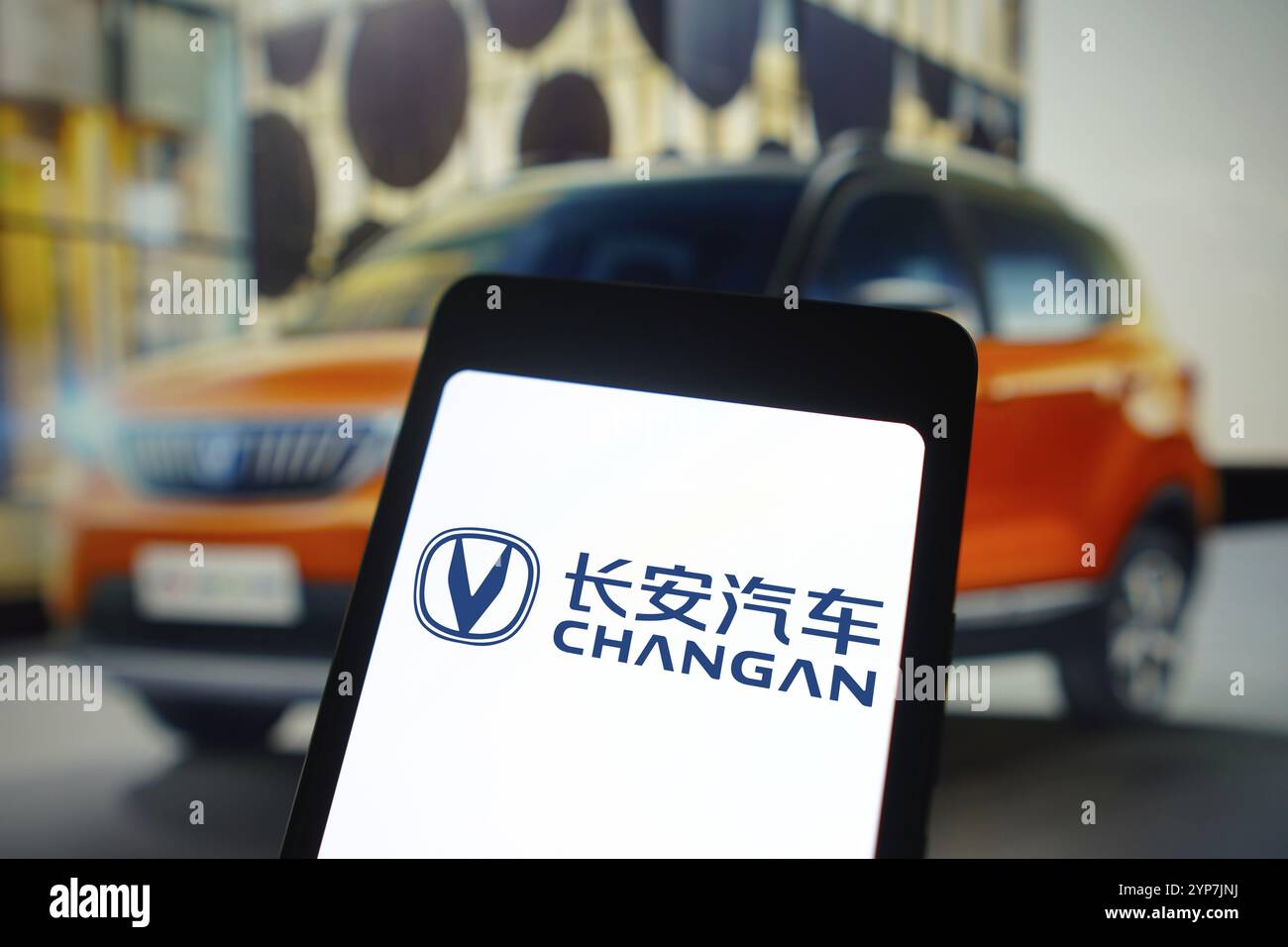 In this photo illustration, the Changan Automobile logo is displayed on ...