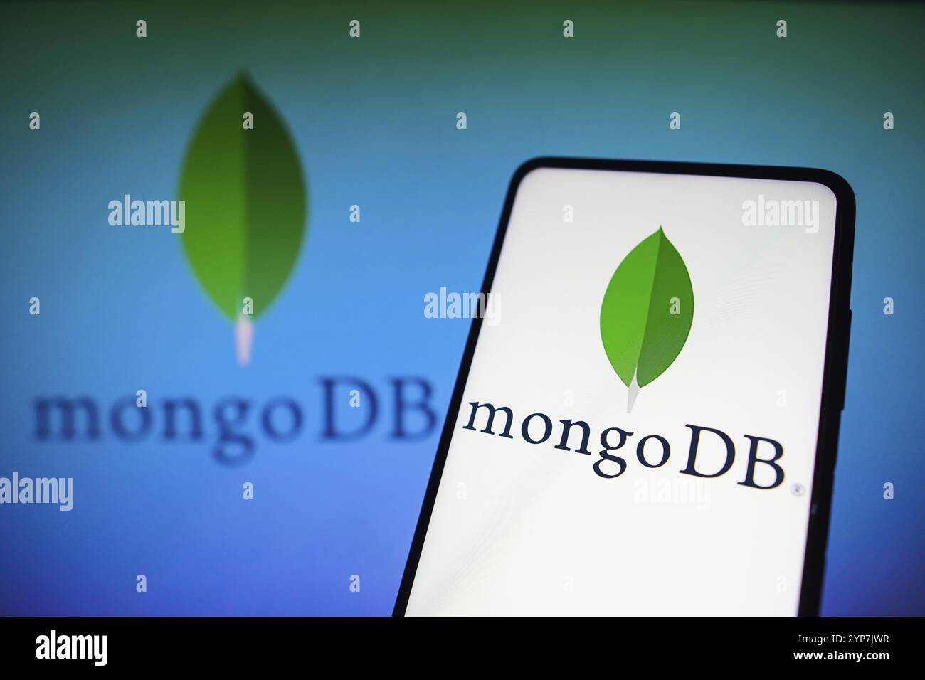 In this photo illustration, the MongoDB logo is displayed on a smartphone screen Stock Photo - Alamy