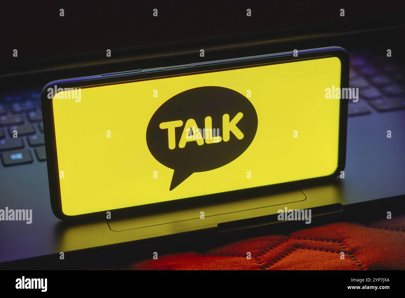 In this photo illustration, the KakaoTalk (KaTalk) logo is displayed on ...