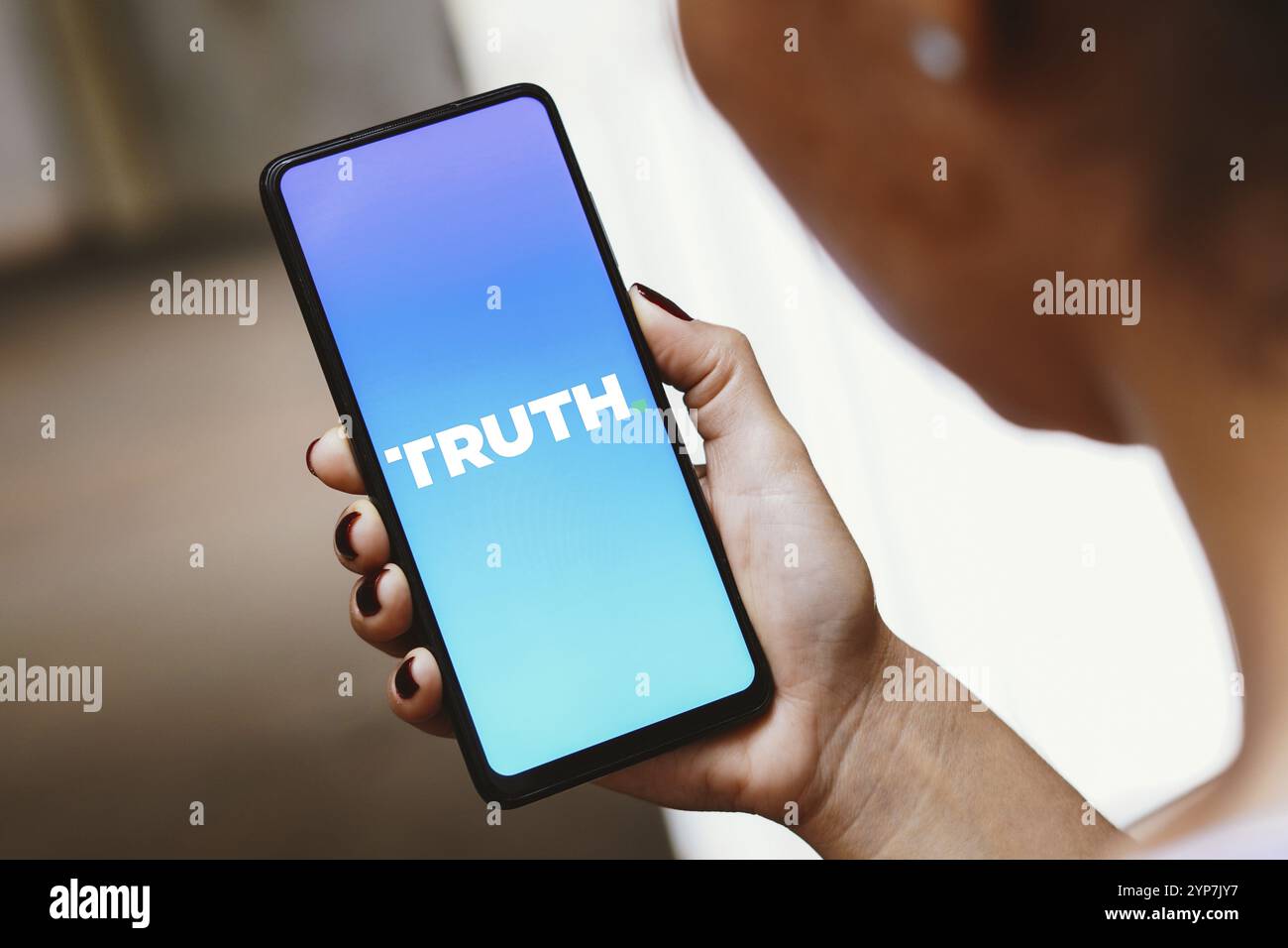 In this photo illustration, the Truth Social logo is displayed on a ...