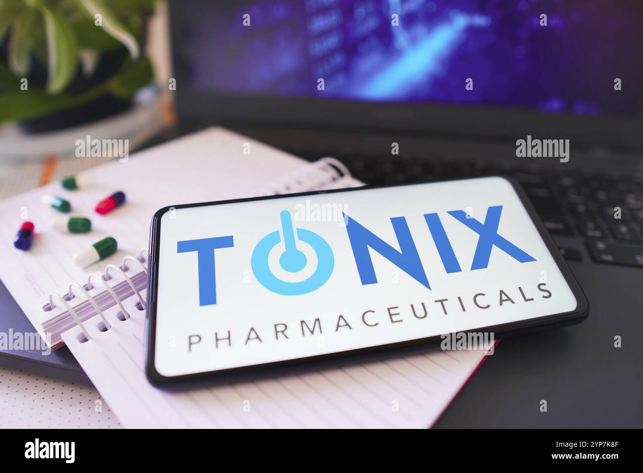 In this photo illustration, the Tonix Pharmaceuticals logo is displayed ...