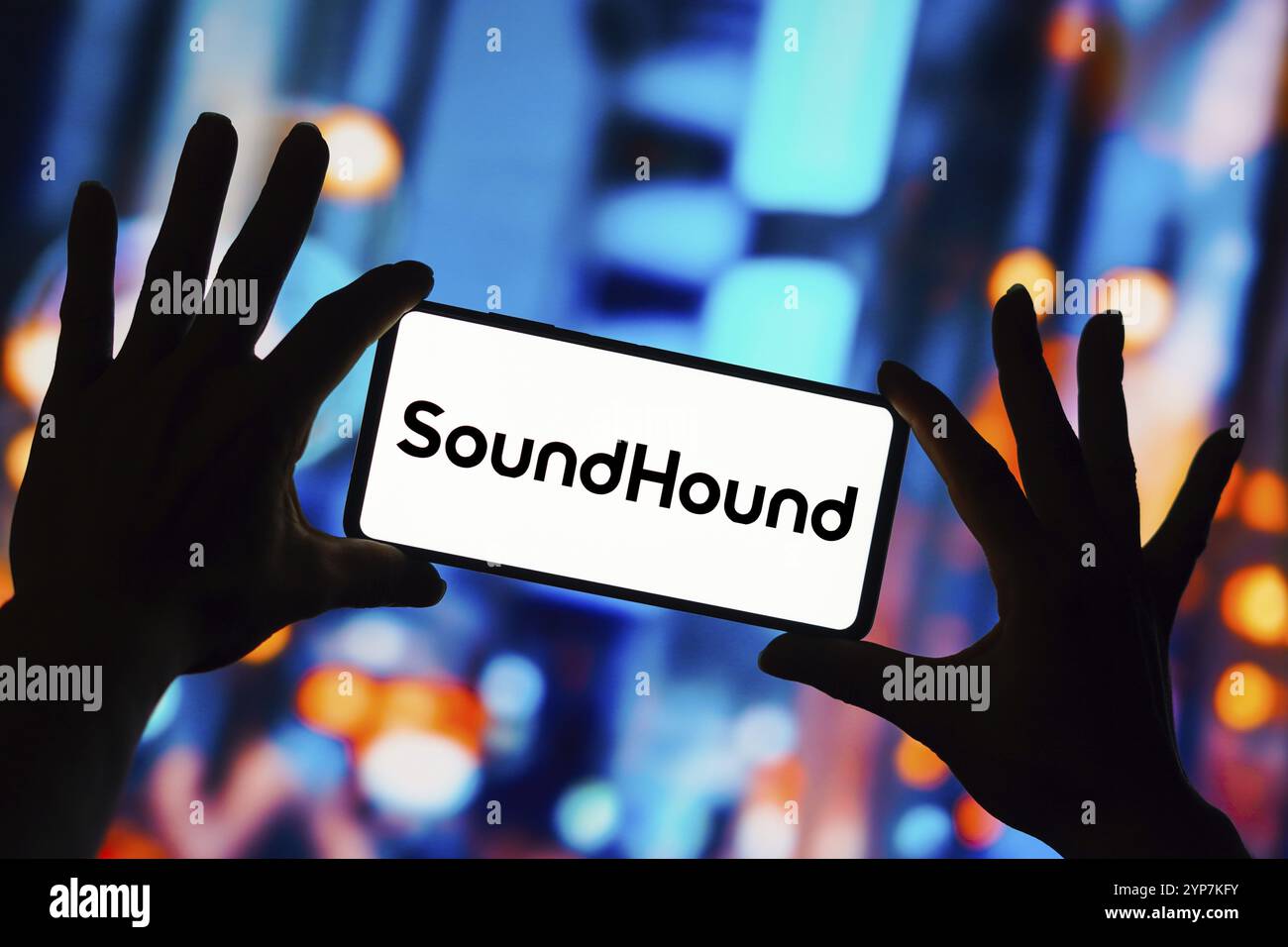 In this photo illustration, the SoundHound logo seen displayed on a ...