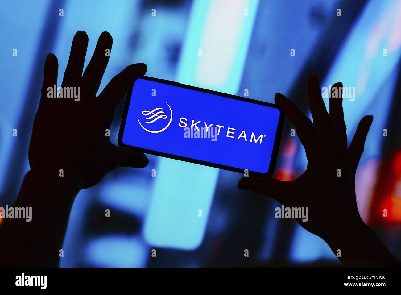 In this photo illustration, the SkyTeam logo seen displayed on a ...